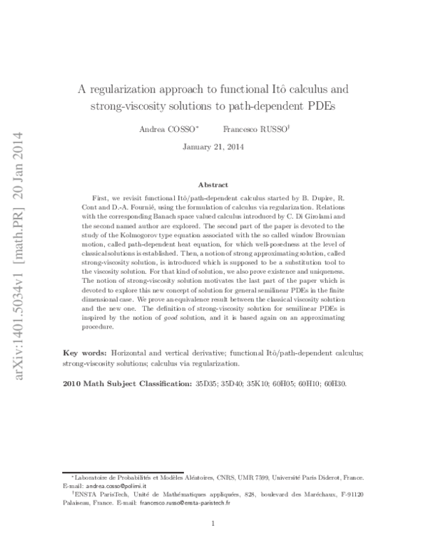 (PDF) A regularization approach to functional It\^o calculus and strong-viscosity solutions to ...
