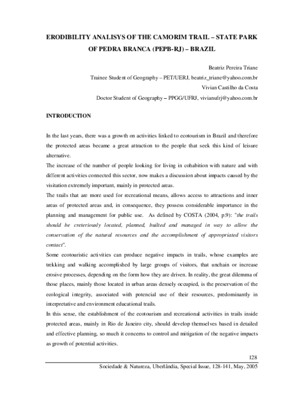 (PDF) Erodibility analisys of the Camorim trail - State Park of Pedra ...