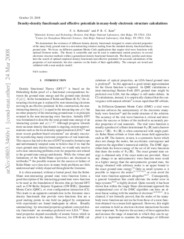 Pdf Density Density Functionals And Effective Potentials In Many Body