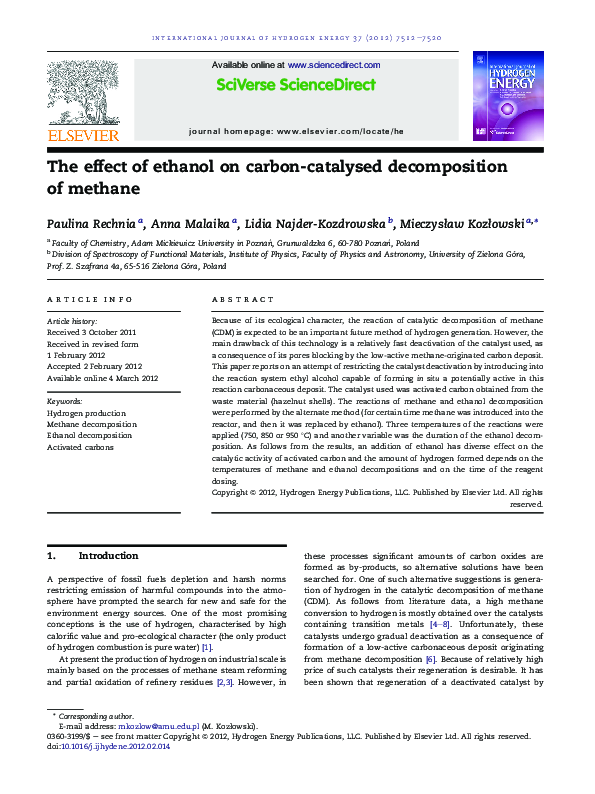 (PDF) The effect of ethanol on carbon-catalysed decomposition of methane