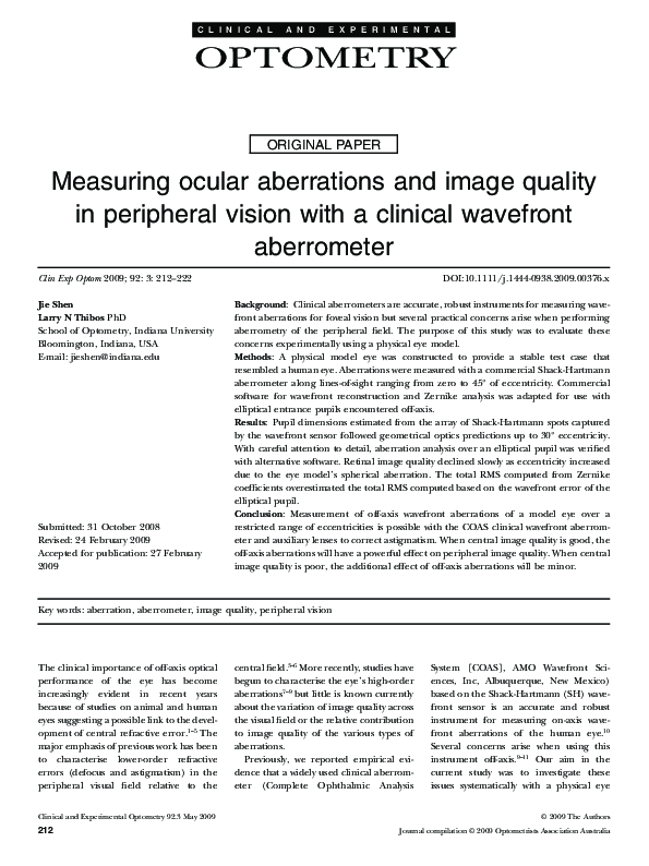 (PDF) Measuring ocular aberrations and image quality in peripheral ...