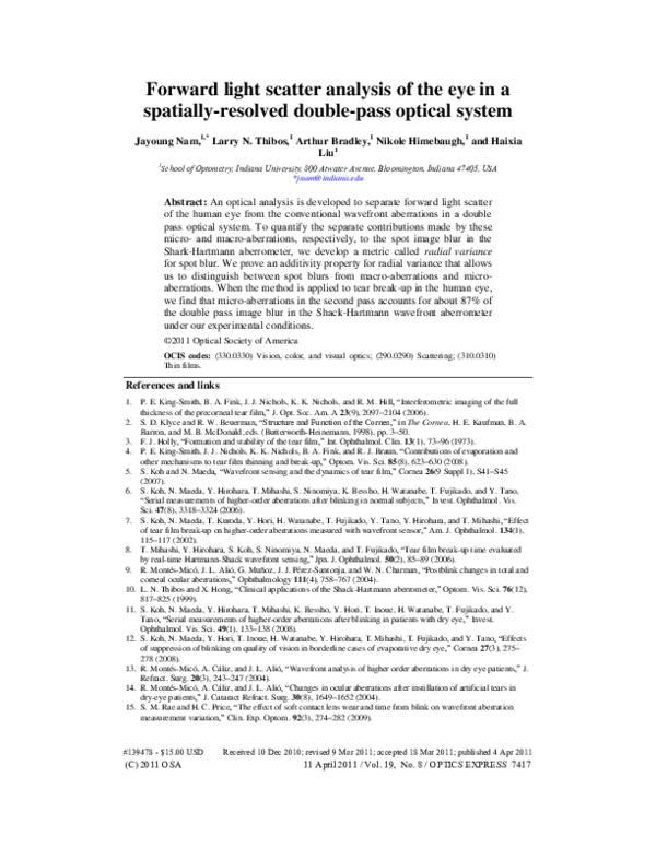 (PDF) Forward light scatter analysis of the eye in a spatially-resolved ...