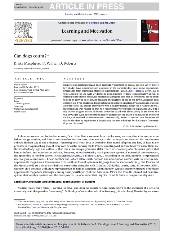 (PDF) Can dogs count?