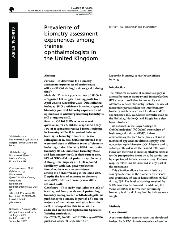(PDF) Prevalence of biometry assessment experiences among trainee ...
