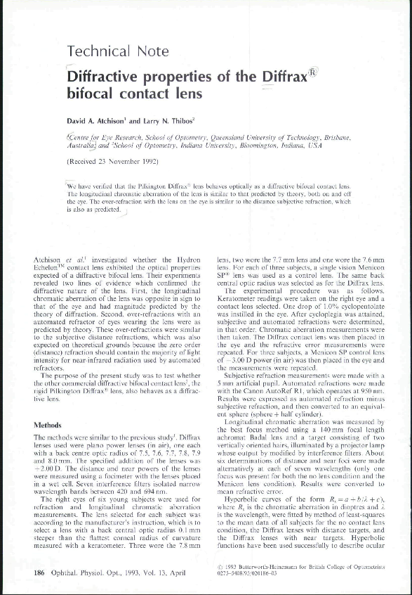(PDF) Diffractive properties of the Diffrax bifocal contact lens