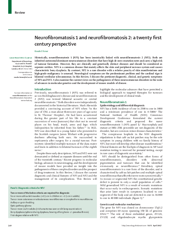 (PDF) Neurofi bromatosis 1 and neurofi bromatosis 2: a twenty fi rst ...
