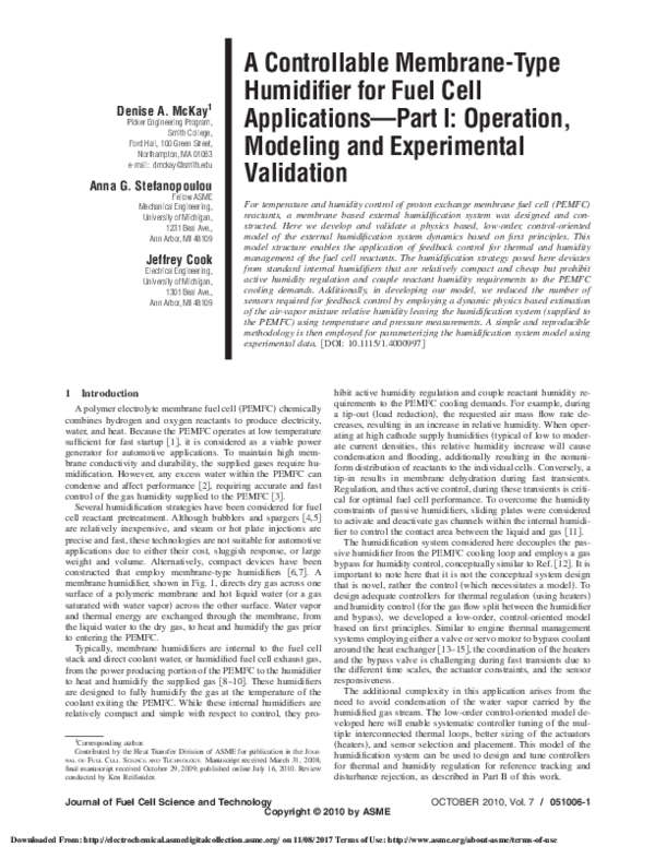 (PDF) A Controllable Membrane-Type Humidifier for Fuel Cell ...