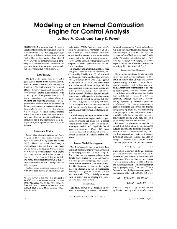 Pdf Modeling Of An Internal Combustion Engine For Control Analysis