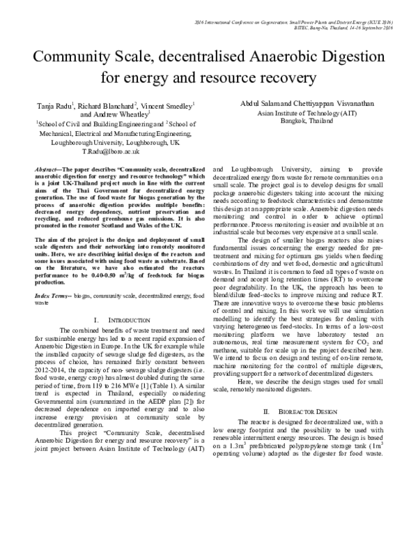 (PDF) Community scale, decentralised anaerobic digestion for energy and ...