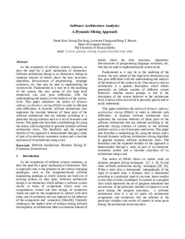 (PDF) Software architecture analysis: A dynamic slicing approach