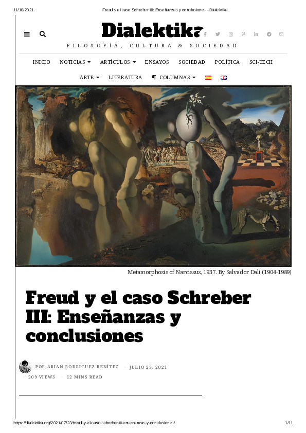 (PDF) Freud y el caso Schreber III: Enseñanzas y conclusiones -Dialektika