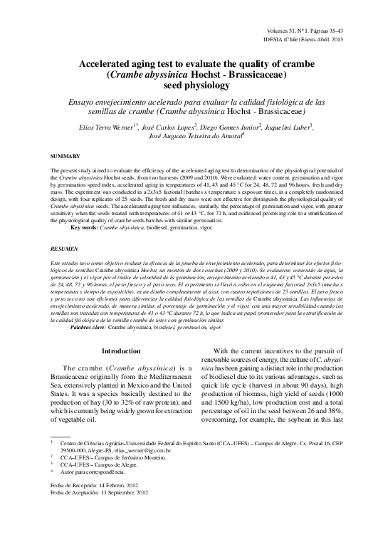 (PDF) Accelerated aging test to evaluate the quality of crambe (Crambe ...
