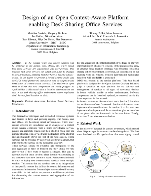 Pdf Design Of An Open Context Aware Platform Enabling Desk Sharing
