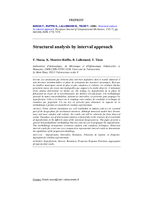 (PDF) Structural analysis by interval approach