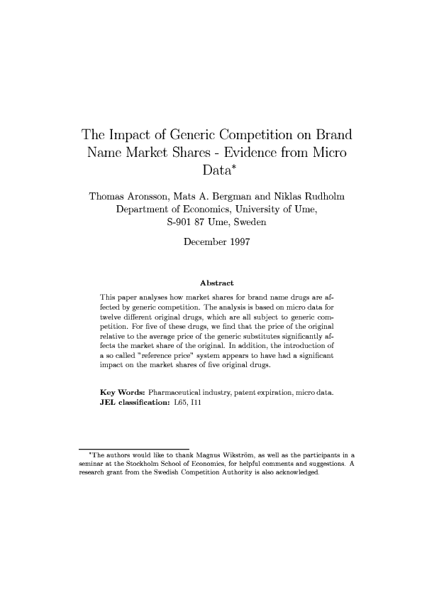 (PDF) The Impact of Generic Competition on Brand Name Market Shares ...