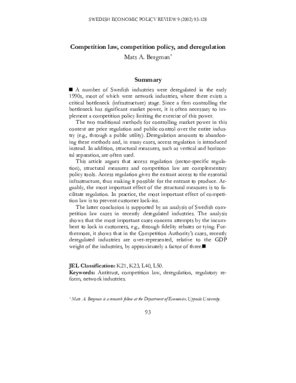 (PDF) Competition law, competition policy, and deregulation