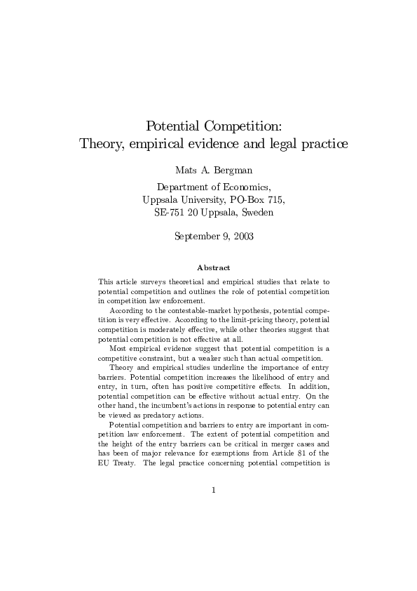 (PDF) Potential Competition: Theory, empirical evidence and legal practice