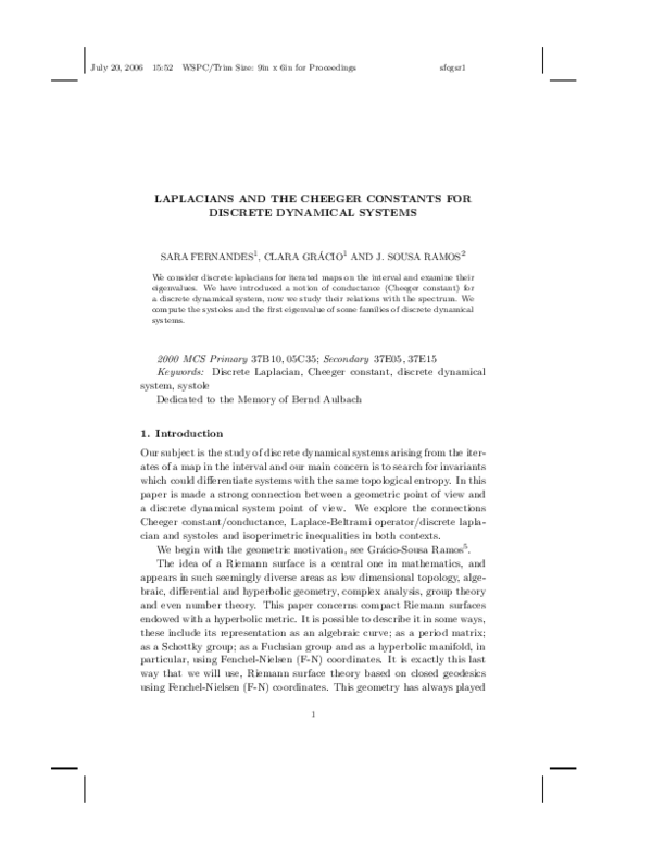 (PDF) Laplacians and the Cheeger constants for discrete dynamical systems