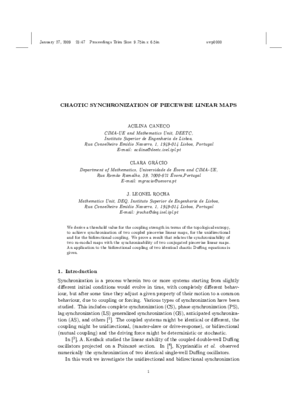 Pdf Chaotic Synchronization Of Piecewise Linear Maps