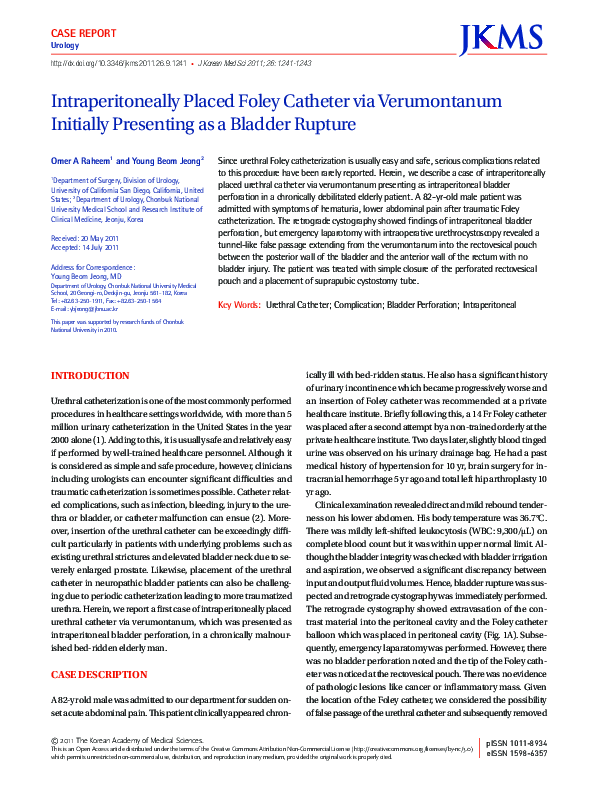 (PDF) Intraperitoneally Placed Foley Catheter via Verumontanum ...