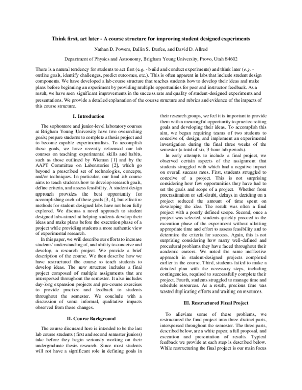 (PDF) Think First, Act Later - A Course Structure for Improving Student ...