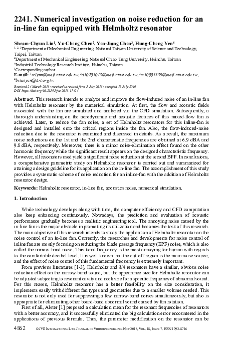 (PDF) Numerical investigation on noise reduction for an in-line fan ...