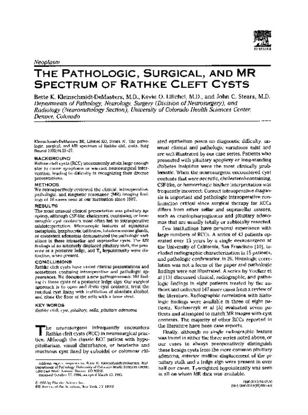 The pathologic, surgical, and MR spectrum of Rathke cleft cysts
