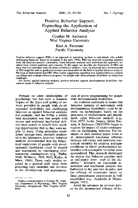 (PDF) Positive behavior support: Expanding the application of applied ...