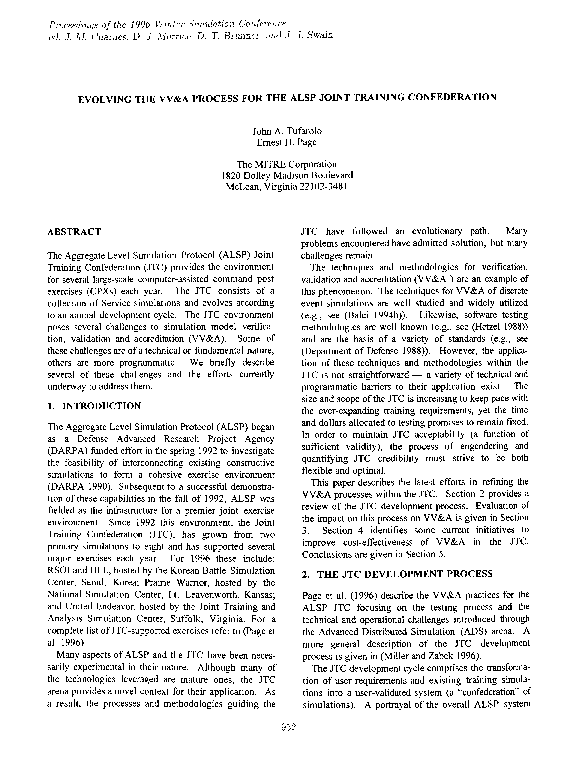 (PDF) Evolving the VV&A process for the ALSP Joint Training Confederation | John Tufarolo ...