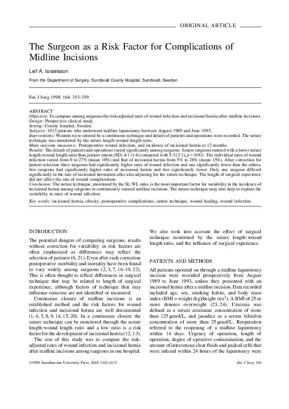 (PDF) The surgeon as a risk factor for complications of midline incisions