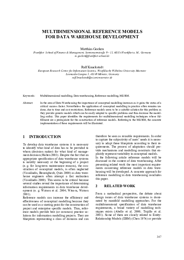 (PDF) Multidimensional Reference Models for Data Warehouse Development