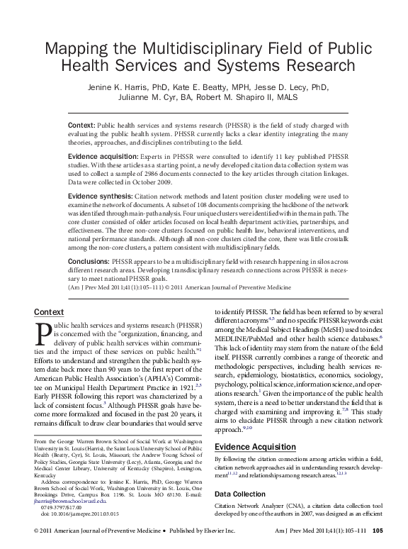 (PDF) Mapping the Multidisciplinary Field of Public Health Services and ...