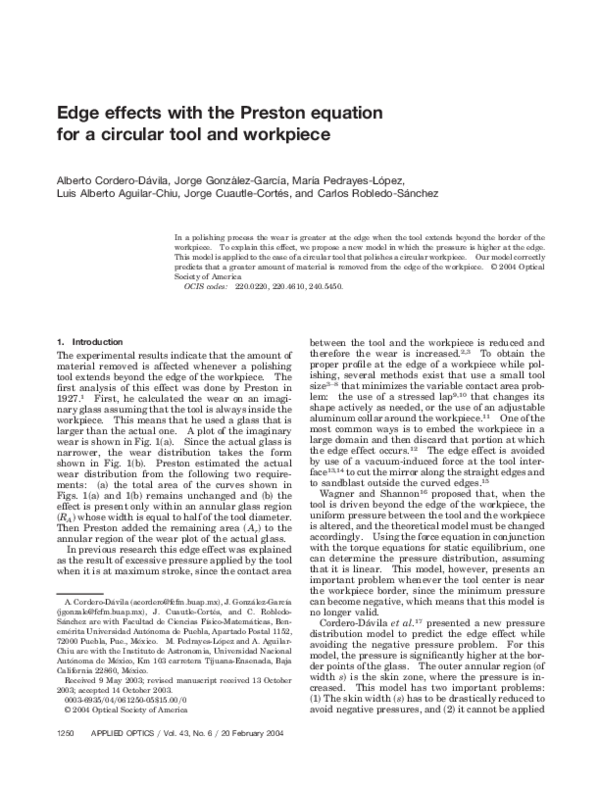 (PDF) Edge Effects With the Preston Equation for a Circular Tool and ...