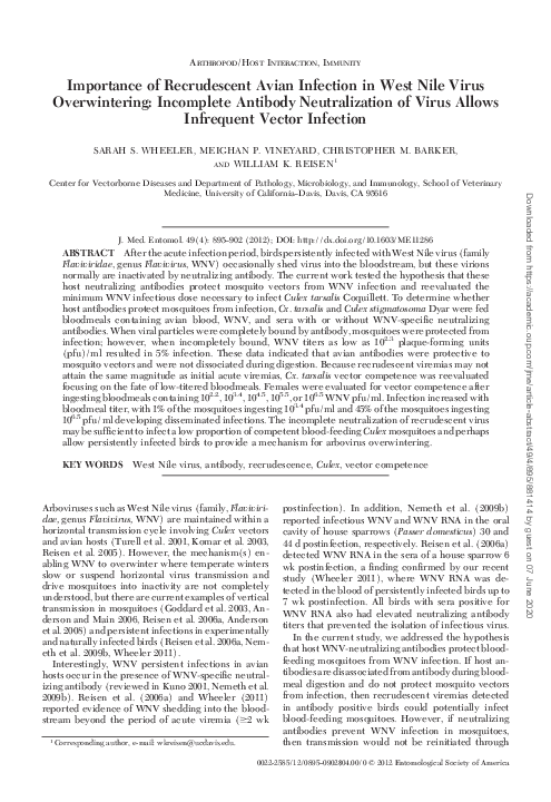(PDF) Importance of Recrudescent Avian Infection in West Nile Virus ...