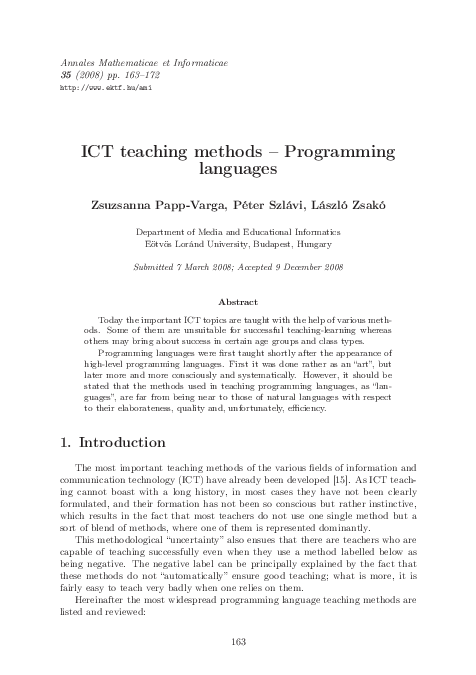 (PDF) ICT teaching methods–Programming languages