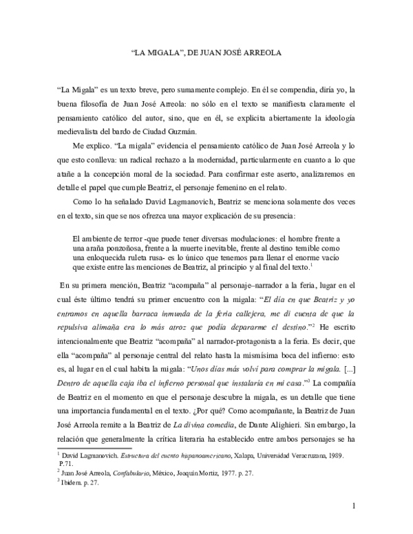 (DOC) La Migala, de Juan José Arreola