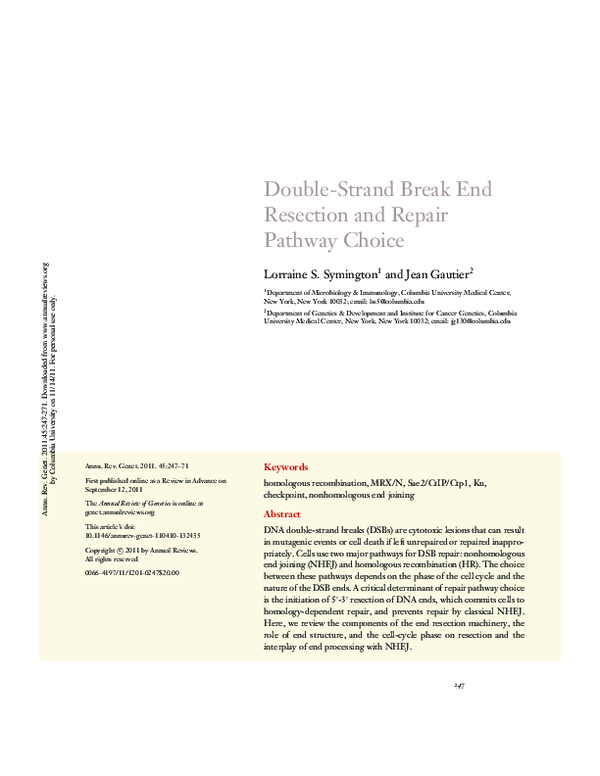 (PDF) Double-Strand Break End Resection and Repair Pathway Choice