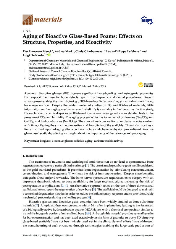 (PDF) Aging of Bioactive Glass-Based Foams: Effects on Structure ...