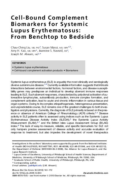 (PDF) Cell-Bound Complement Biomarkers for Systemic Lupus Erythematosus ...