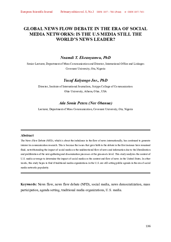 (PDF) Global news flow debate in the era of social Media networks: Is ...