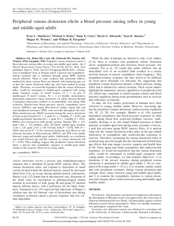 (PDF) Peripheral Venous Distension Elicits a Blood Pressure Raising ...