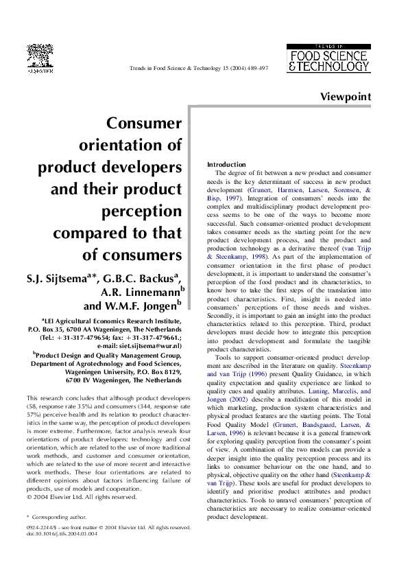 (PDF) Consumer orientation of product developers and their product ...
