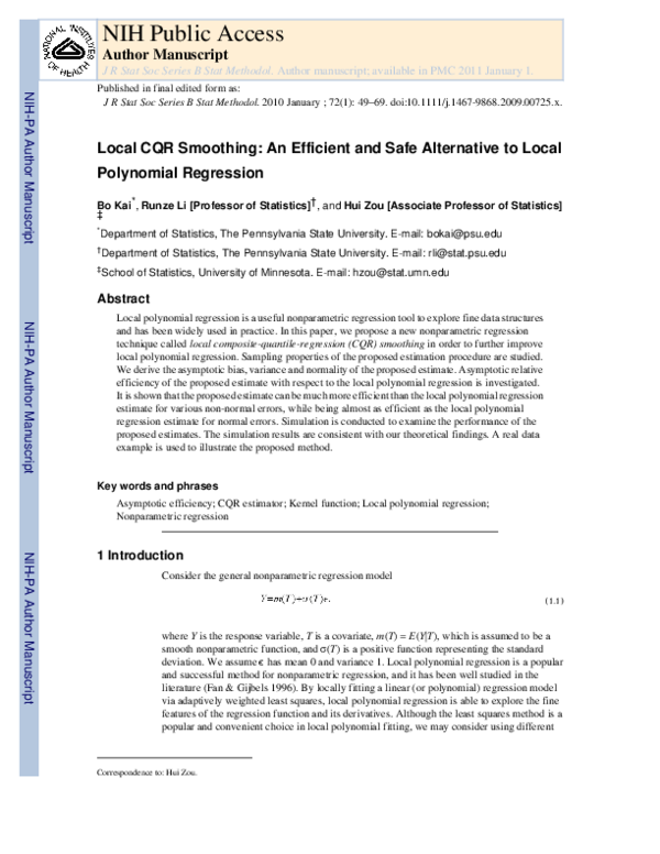 (PDF) Local composite quantile regression smoothing: an efficient and safe alternative to local ...