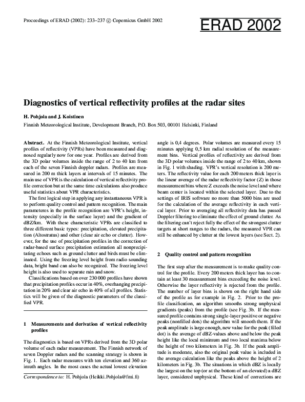 (PDF) Diagnostics of vertical reflectivity profiles at the radar sites ...