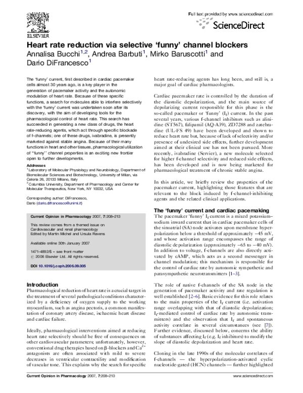 (PDF) Heart rate reduction via selective ‘funny’ channel blockers