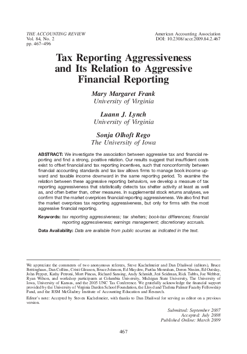 (PDF) Tax Reporting Aggressiveness and Its Relation to Aggressive ...