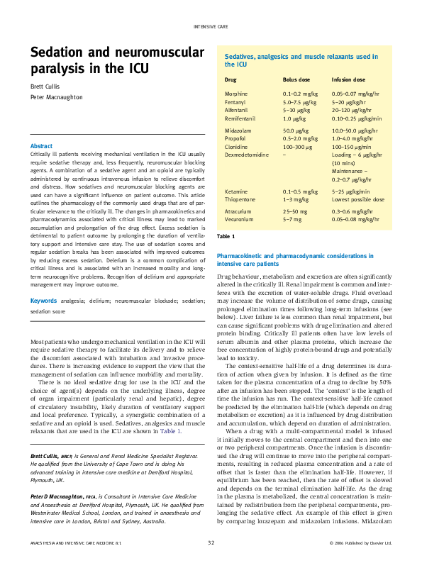 (PDF) Sedation and neuromuscular paralysis in the ICU