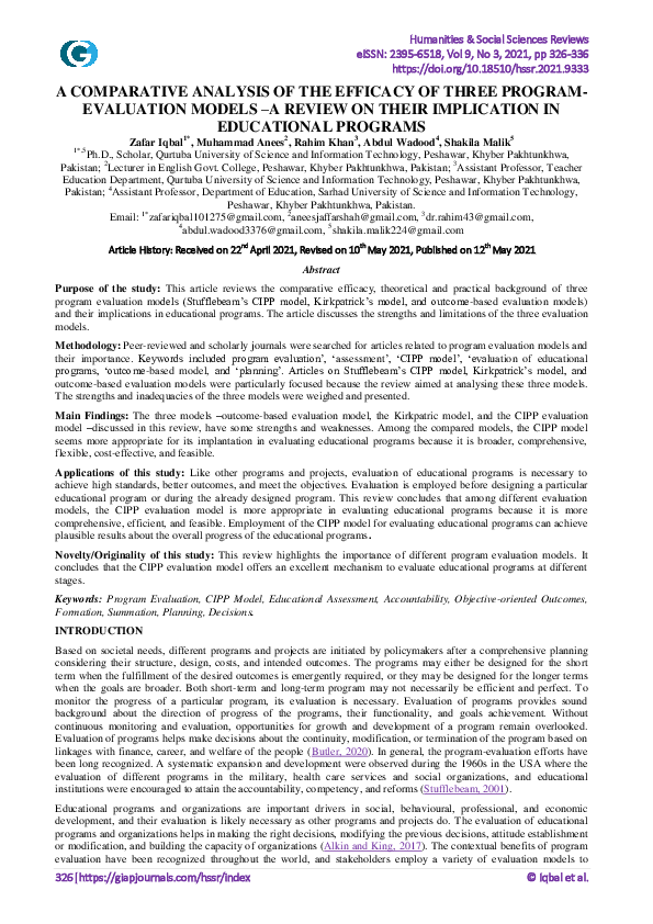 (PDF) A Comparative Analysis of the Efficacy of Three Program-Evaluation Models –A Review on ...