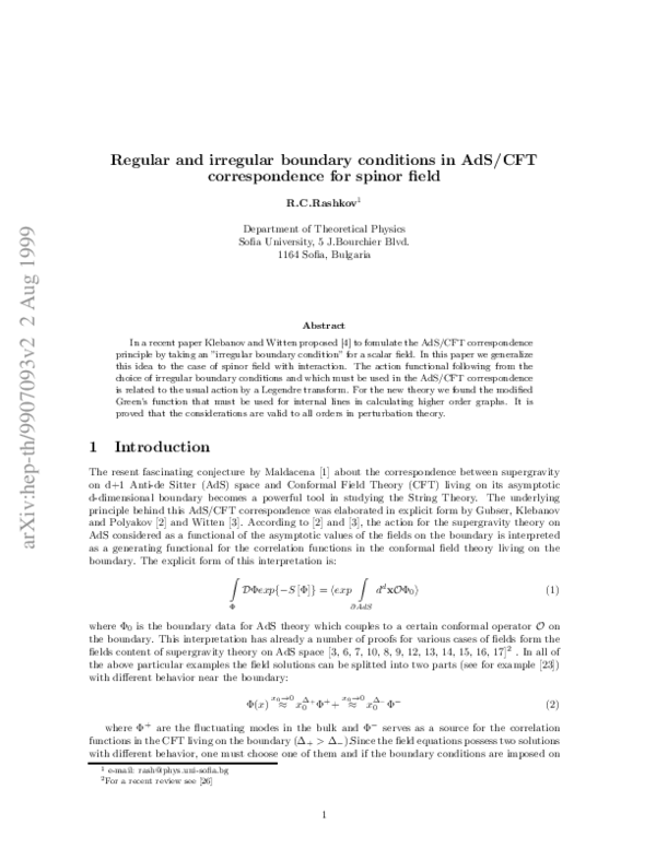 (PDF) Regular and irregular boundary conditions in the AdS-CFT ...