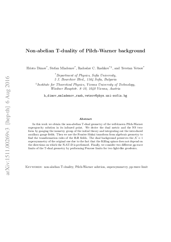 (PDF) Non-abelian T-duality of Pilch-Warner background